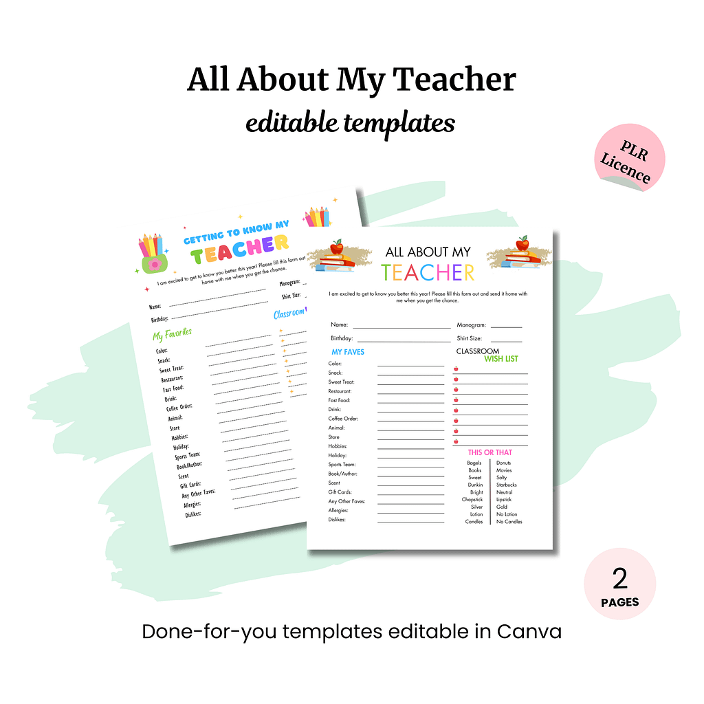 All About My Teacher Templates | Snazzy Designs PLR