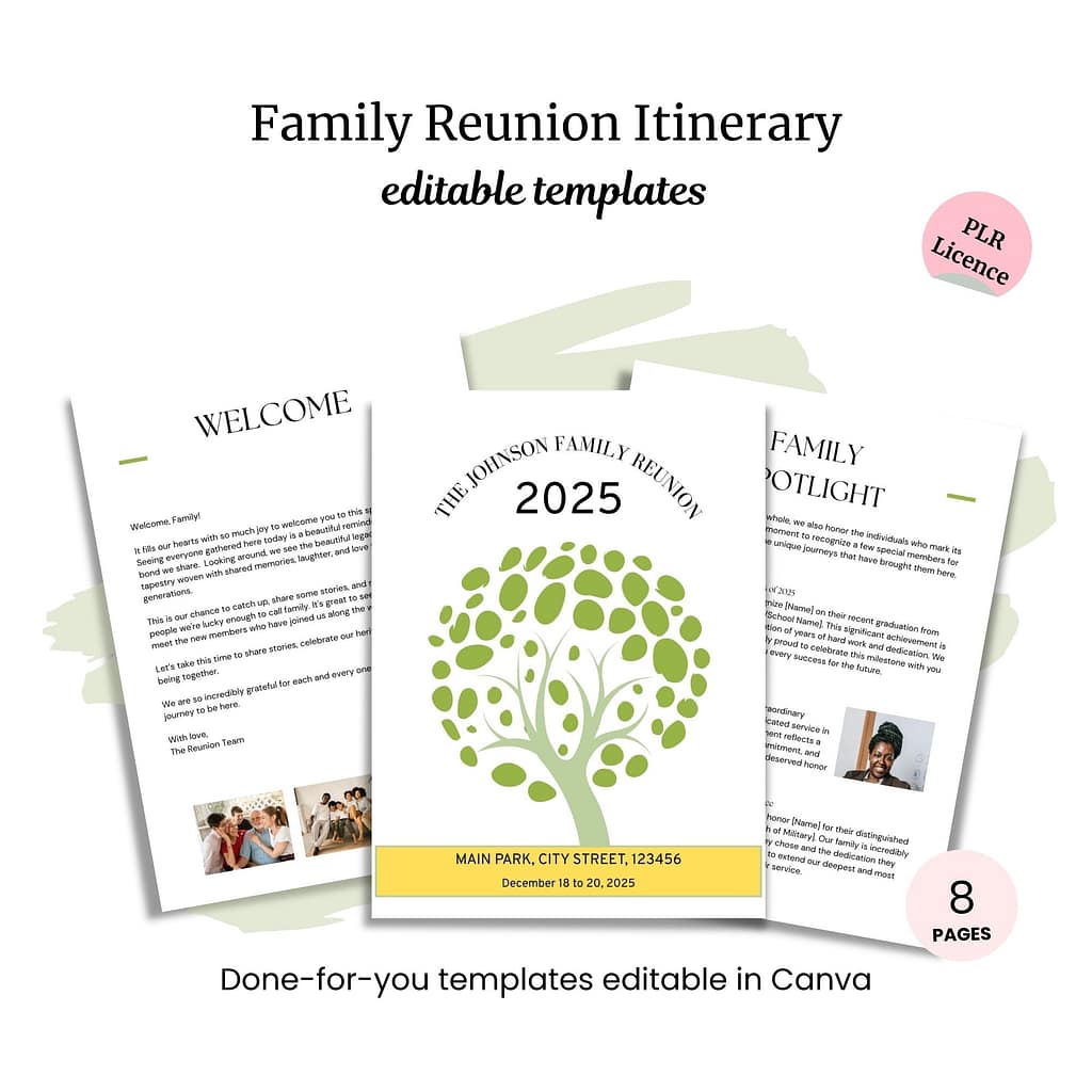 Family Reunion Itinerary (PLR) | Snazzy Designs PLR