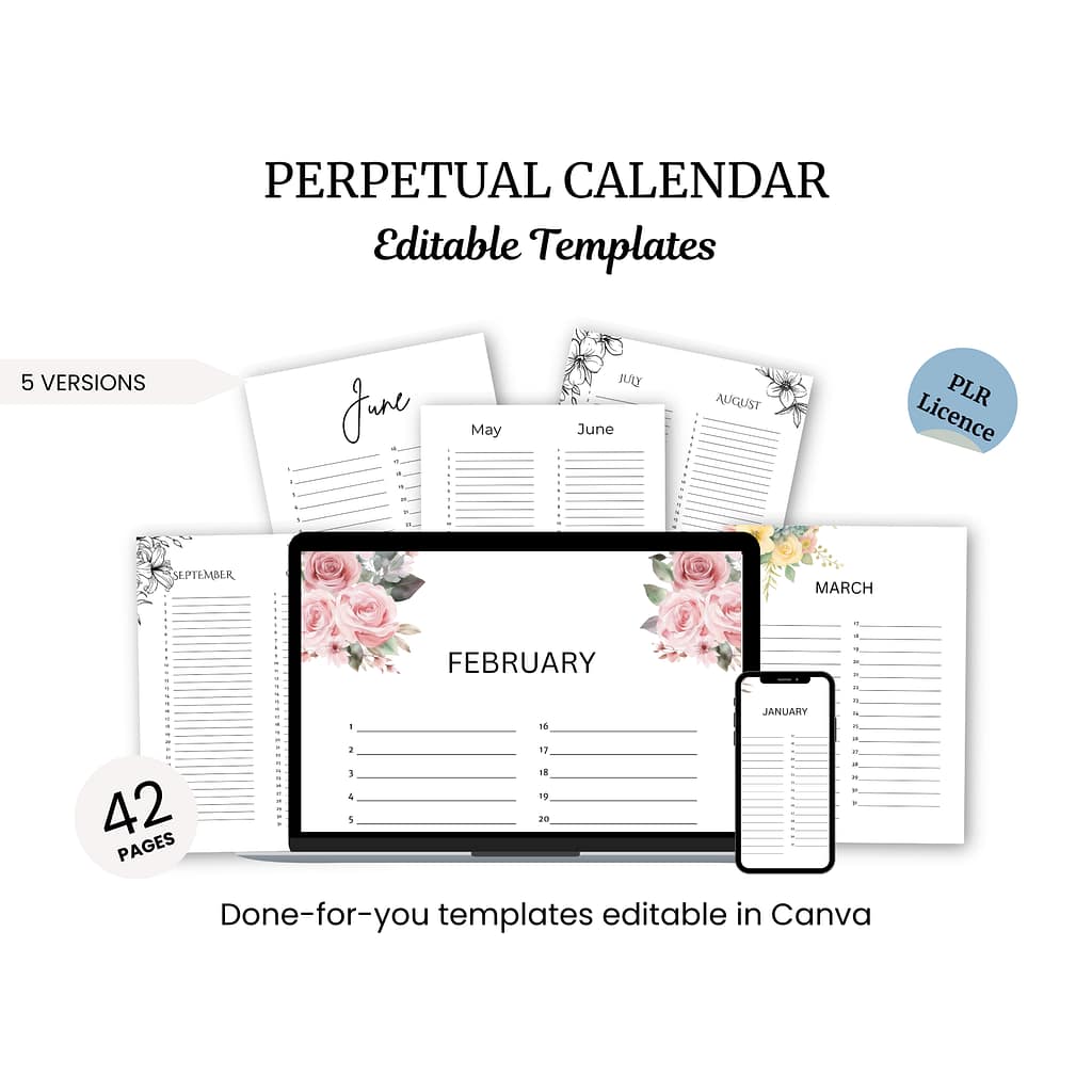 Perpetual Calendar Templates | Snazzy Designs PLR