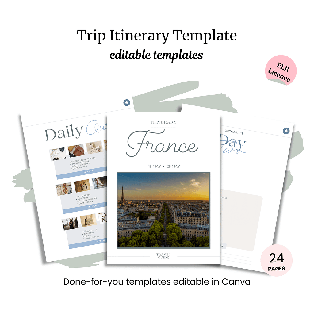 Digital Trip Itinerary Template PLR | Snazzy Designs PLR