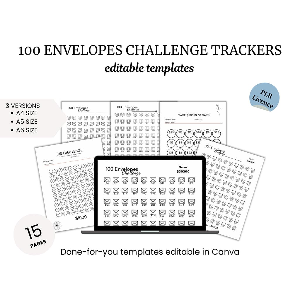 The 100 Envelope Challenge tracker templates | Snazzy Designs PLR