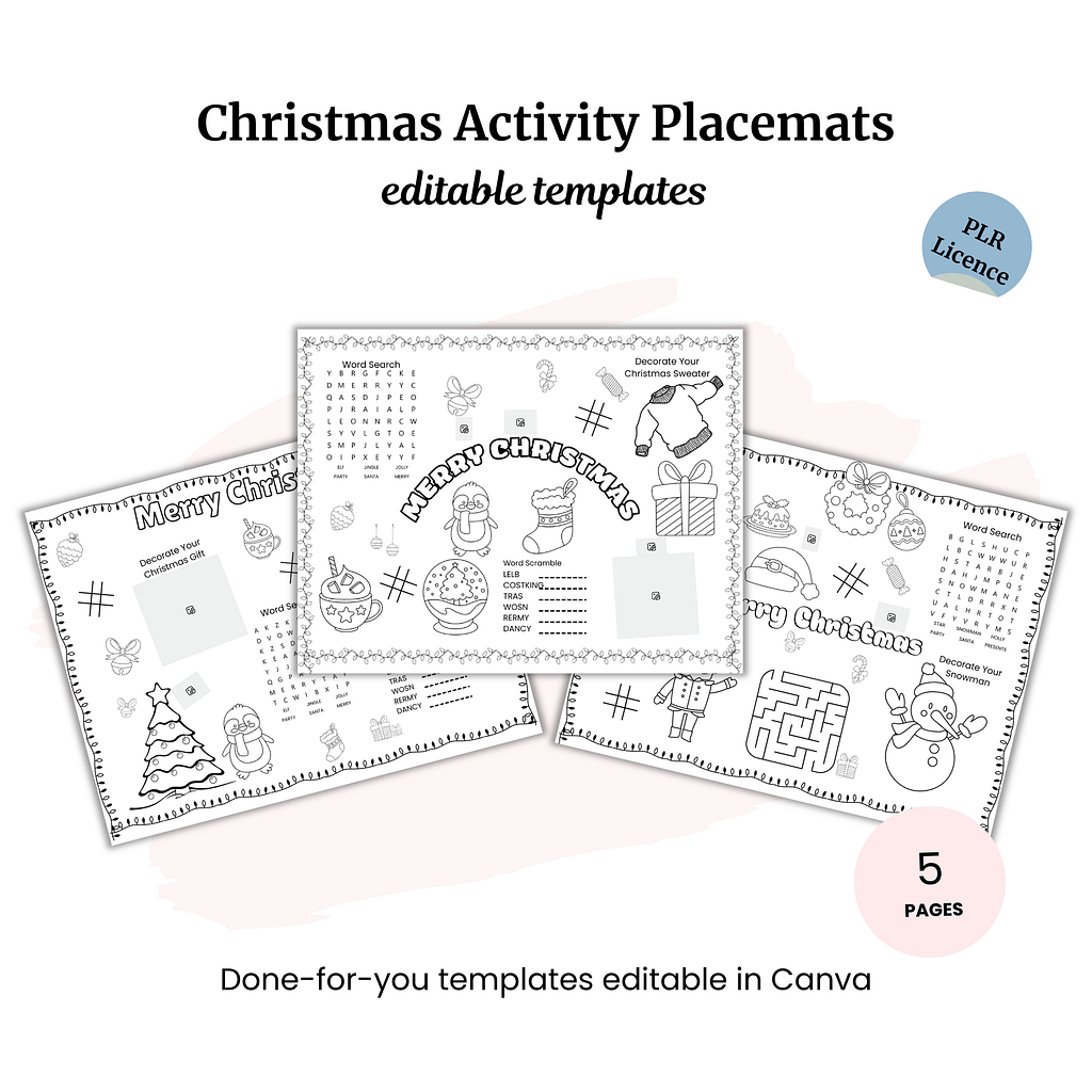 Christmas Activity Placemat Pack PLR | Snazzy Designs PLR