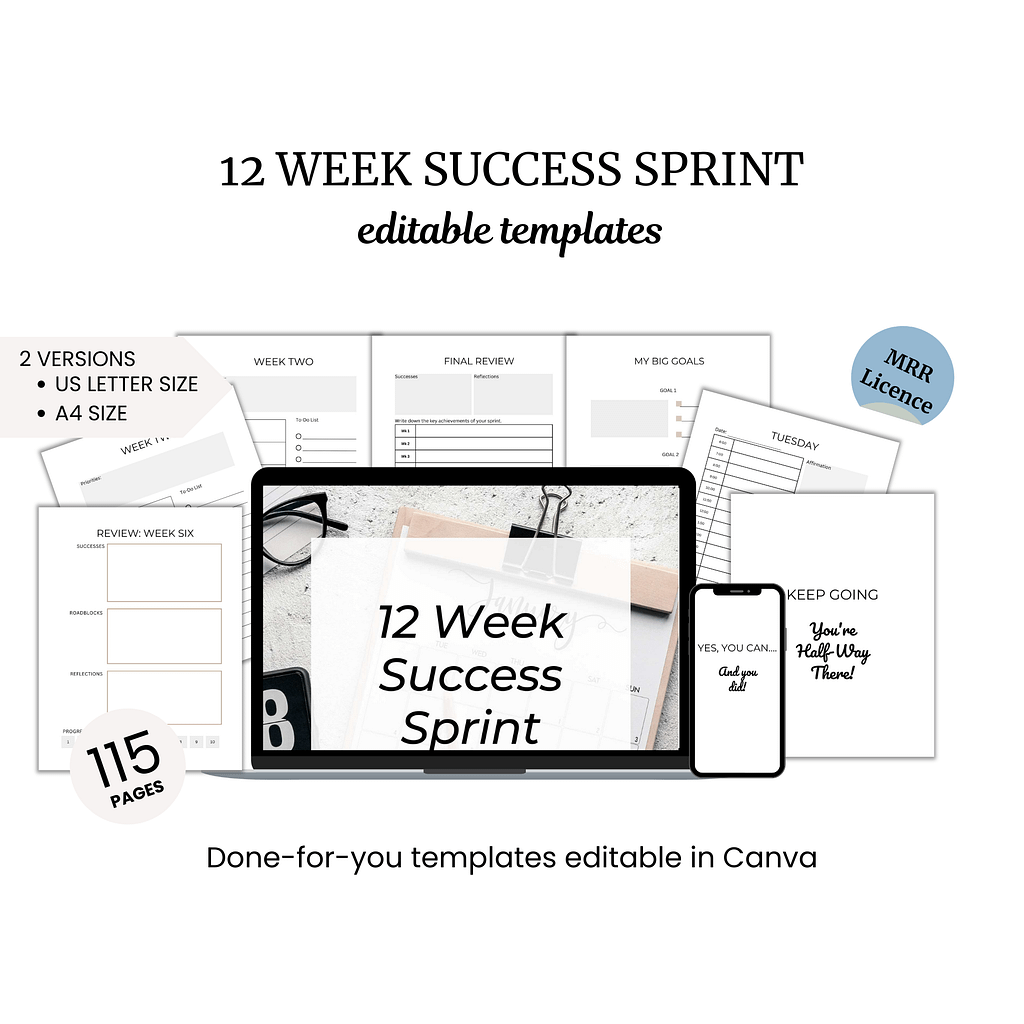 12-Week Success Sprint Planner PLR Template - Snazzy Designs PLR