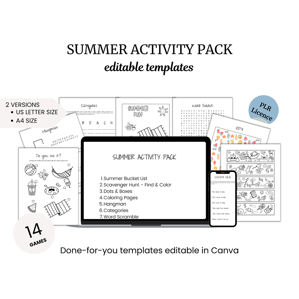Summer Activity Pack for Kids – Snazzy Designs PLR