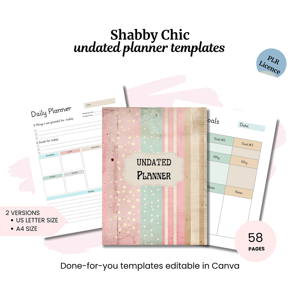 Shabby Chic Undated Planner - Snazzy Designs PLR