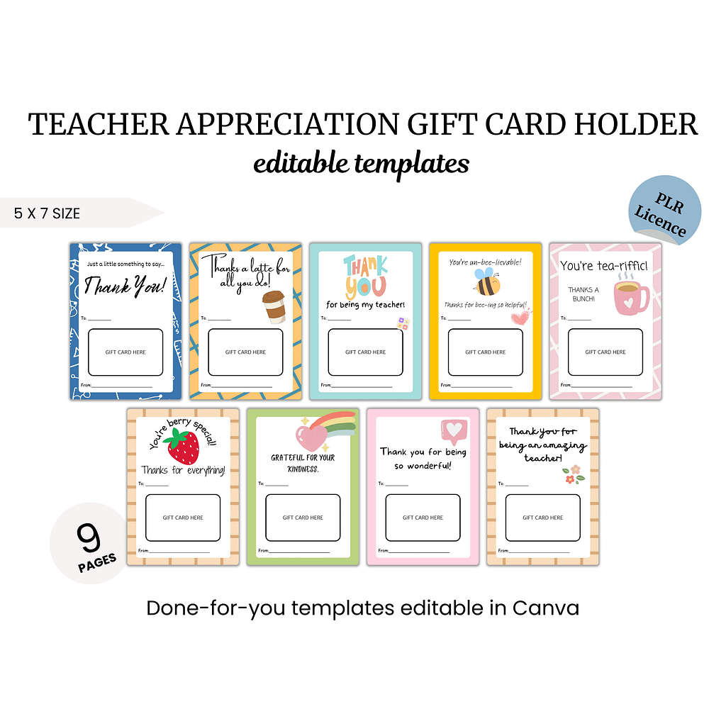 Teacher Appreciation Gift Cards Holder – Snazzy Designs PLR